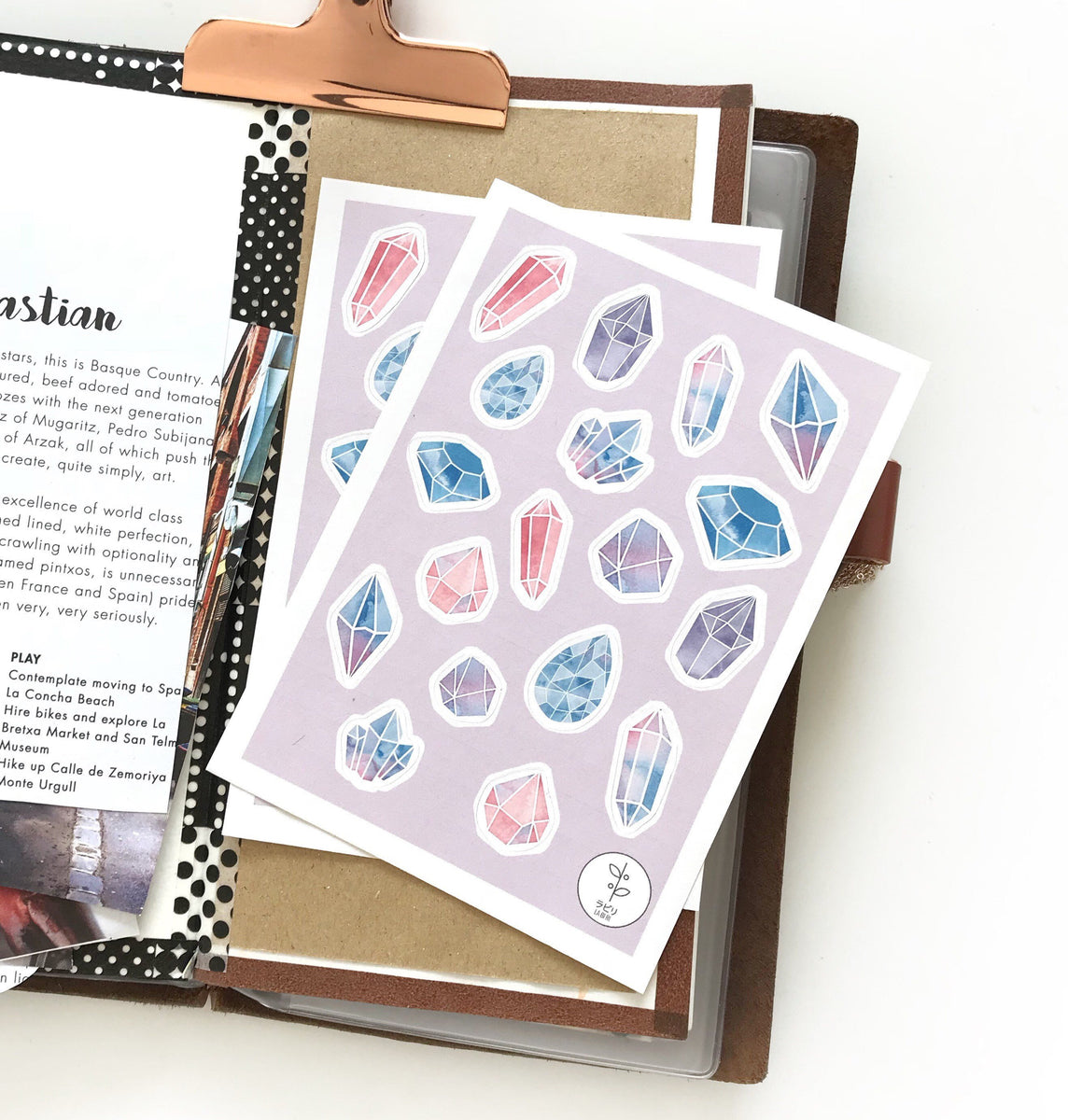 Crystal watercolour stickers - decorative stickers, blue purple crysta ...